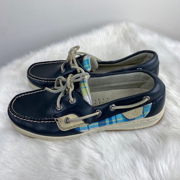 Sperry | Shoes | Blue Plaid Sperry Top Sider 75m Leather Upper Flat ...